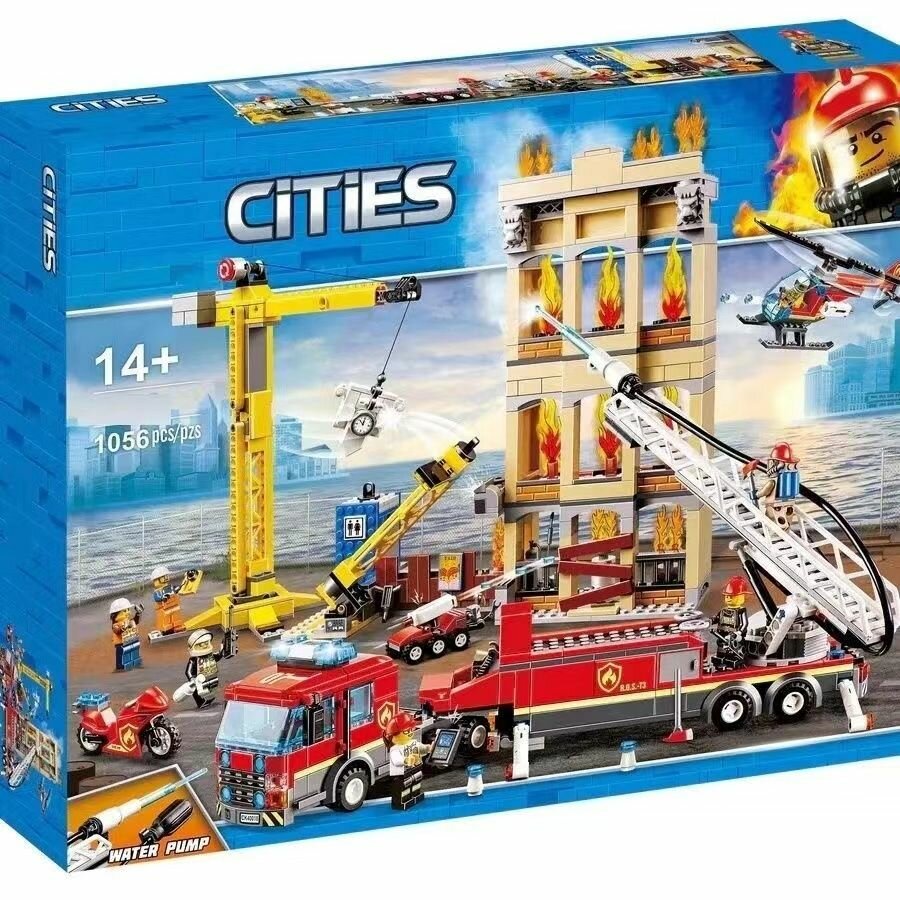 Конструктор City 60216 Центральная пожарная станция, стройка, машины и техника, для мальчиков, для девочек, унисекс, Сборная модель, Блочный, Дополненная реальность, разноцветный,1056, LGjimuCHENGSHI HLDZ