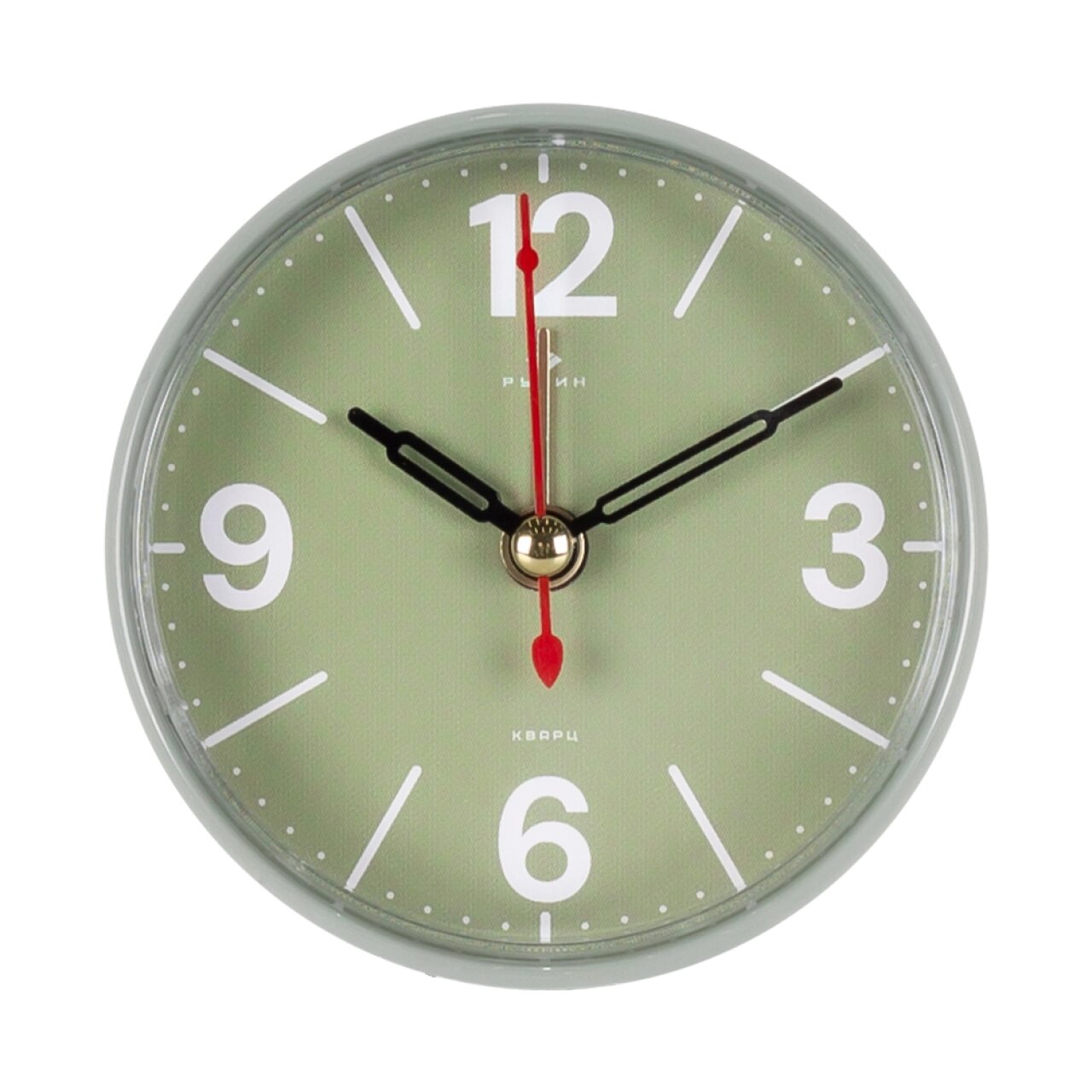 Рубин настольные часы-будильник 9х4.5 см, арабские цифры, пластик, кварц, оливковый