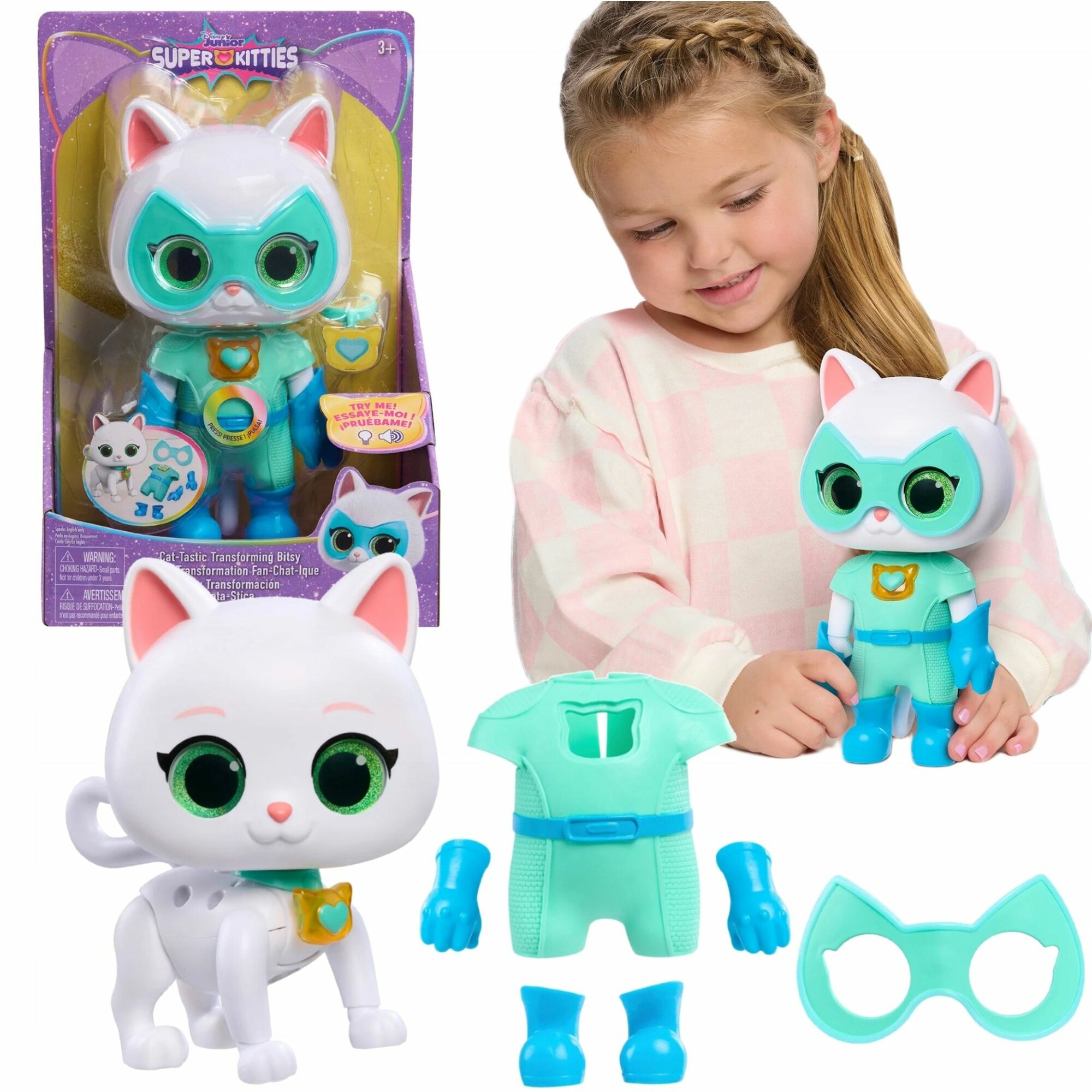 Фигурки Disney Junior Super Kitties - Интерактивная фигурка Битси/Кизия 20 см + аксессуары + Свет и Звук - 67017 67015