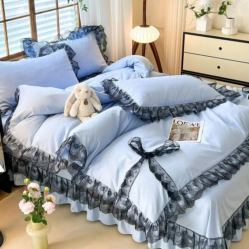 Корейская принцесса в стиранном хлопкебелья из бамбукового волокна 4 синий