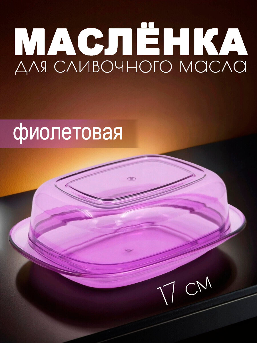 Масленка DDStyle для сливочного масла, с крышкой, пластик, 17х12,5х6 см, фиолетовая