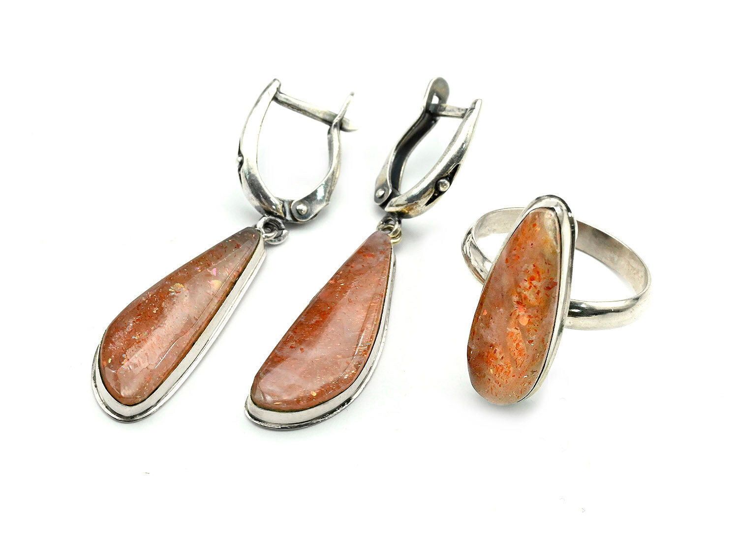 Комплект бижутерии: кольцо, серьги, гелиодор