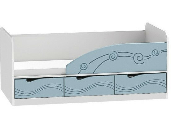 Кровать с выдвижными ящиками, 80х160 фрезеровка Волна (Антарктида/Белый/Правый)