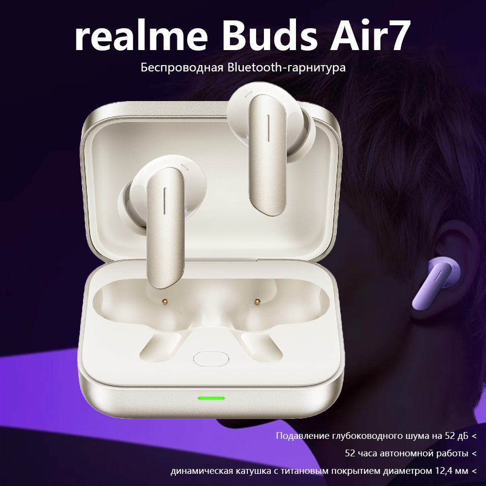 Realme Buds Air7 Беспроводная Bluetooth-гарнитура, активное шумоподавление, белый