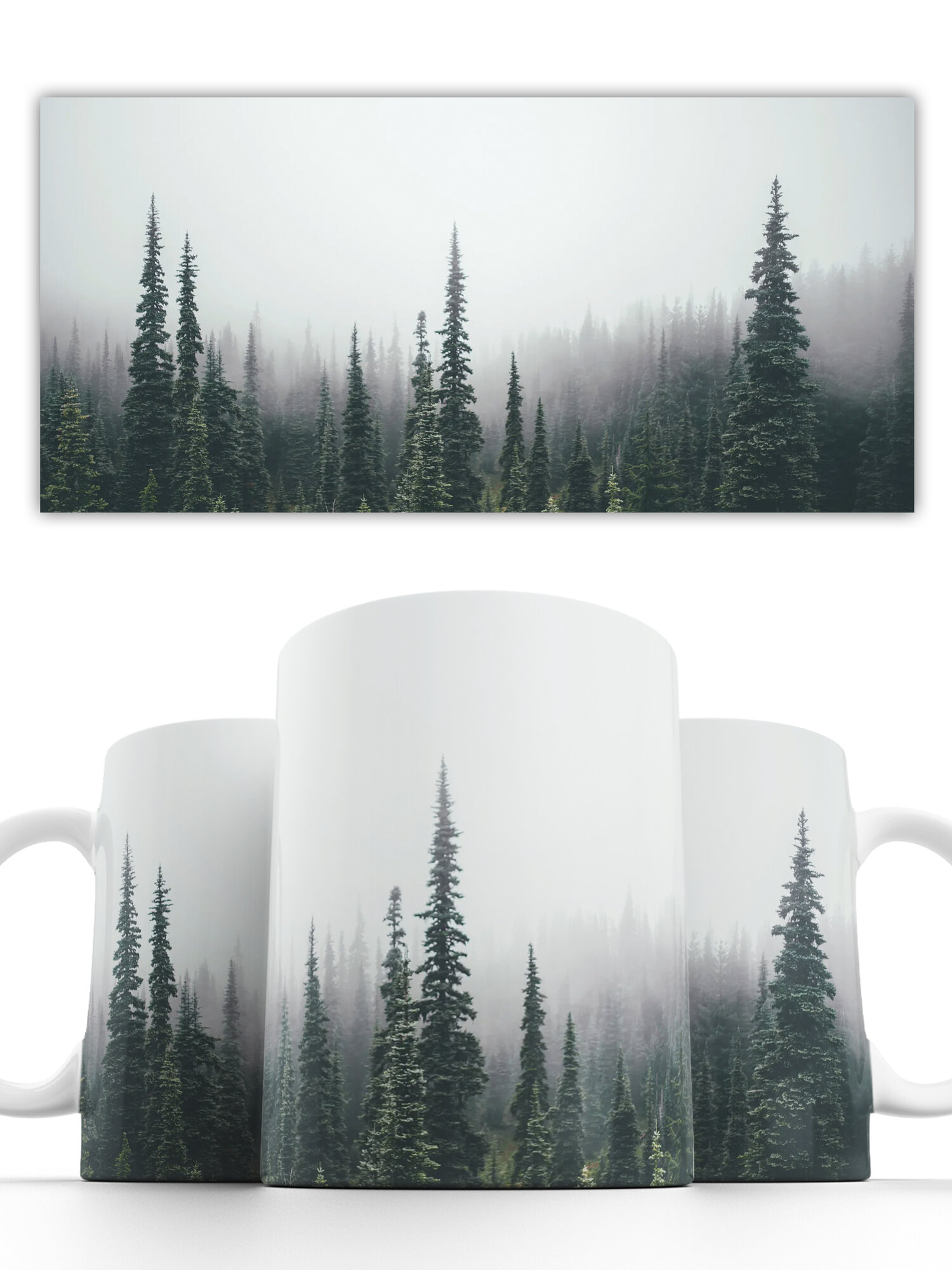 Кружка с принтом Лес в тумане 330 мл