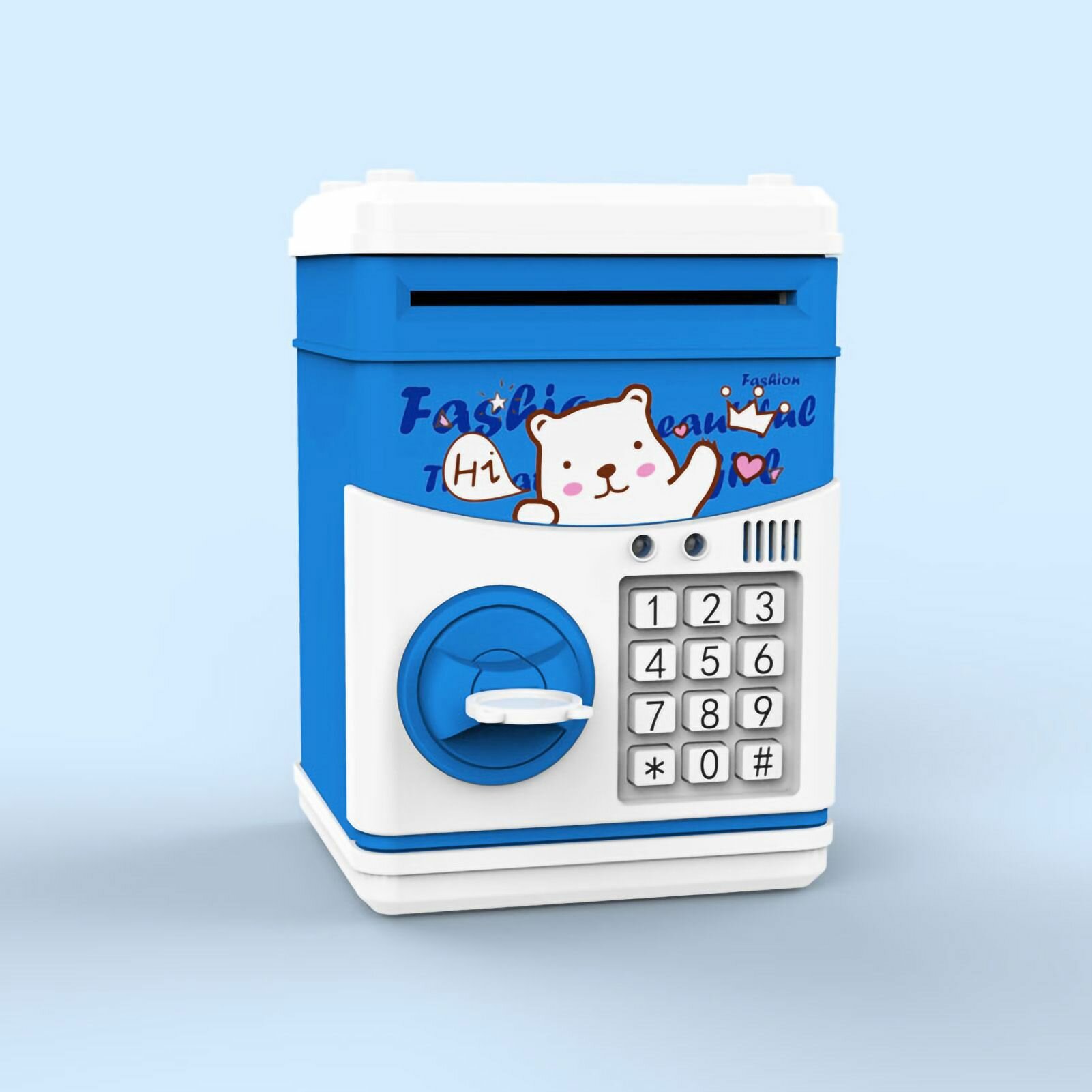 Копилка с рисунком животного из мультфильма, детская милая музыкальная монета-рассказчик, копилка для экономии денег, игрушка в подарок, синяя