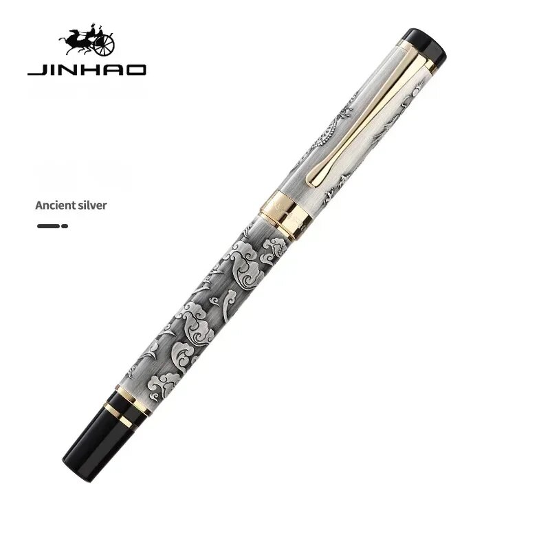 Jinhao 5000 металлическая перьевая ручка с текстурой дракона EF(0.38mm), Silver Carving