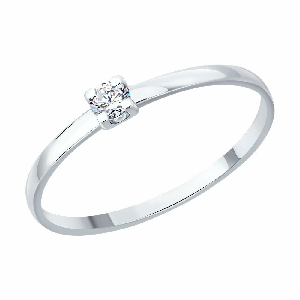 Кольцо тонкое, помолвочное, белое золото, 585 проба, бриллиант выращенный