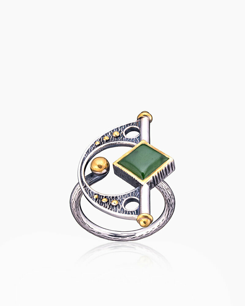 Кольцо, серебро, 925 проба, нефрит