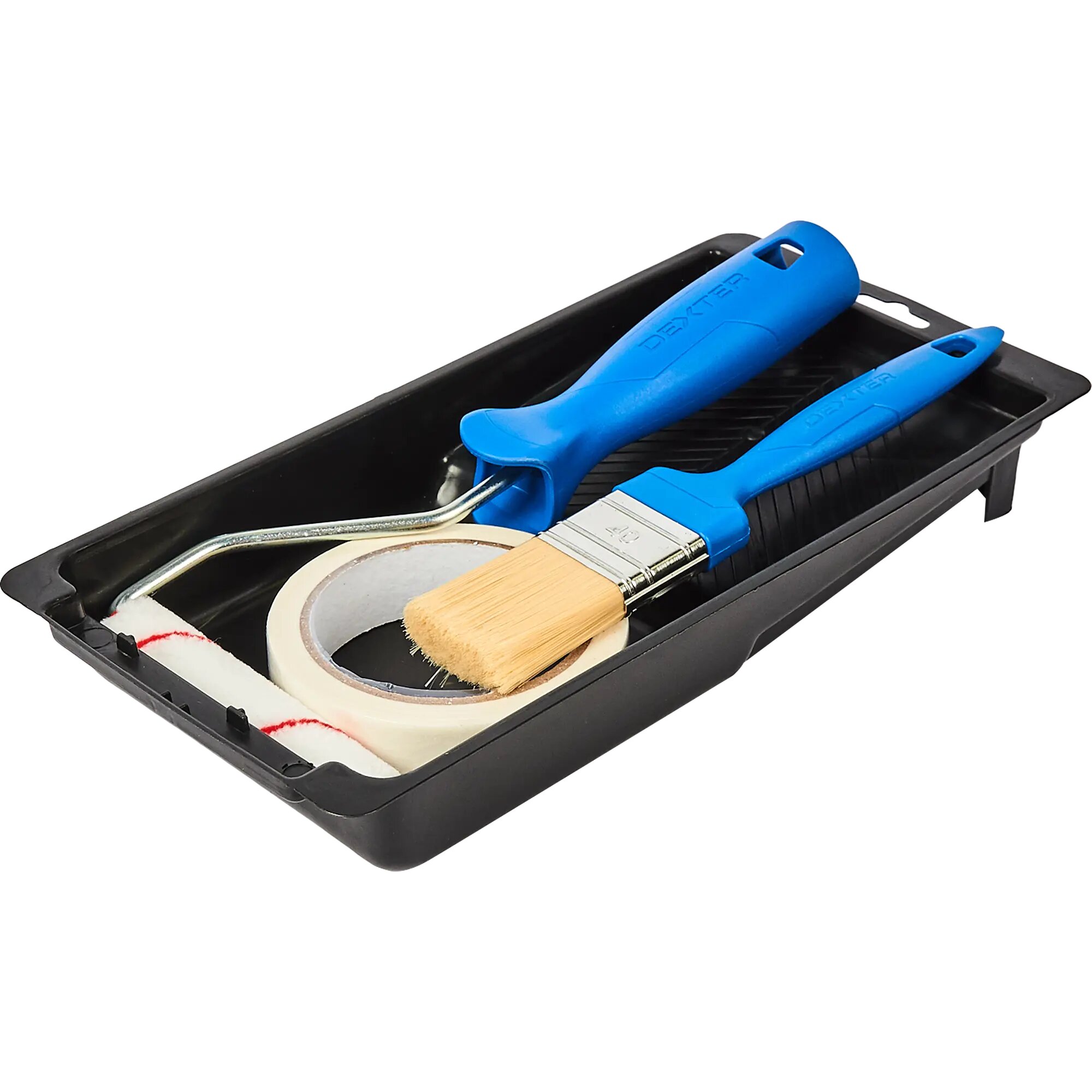 Dexter набор малярныйвалик 100 мм, кисть 40 мм, ручка, кювета, скотч для покраски