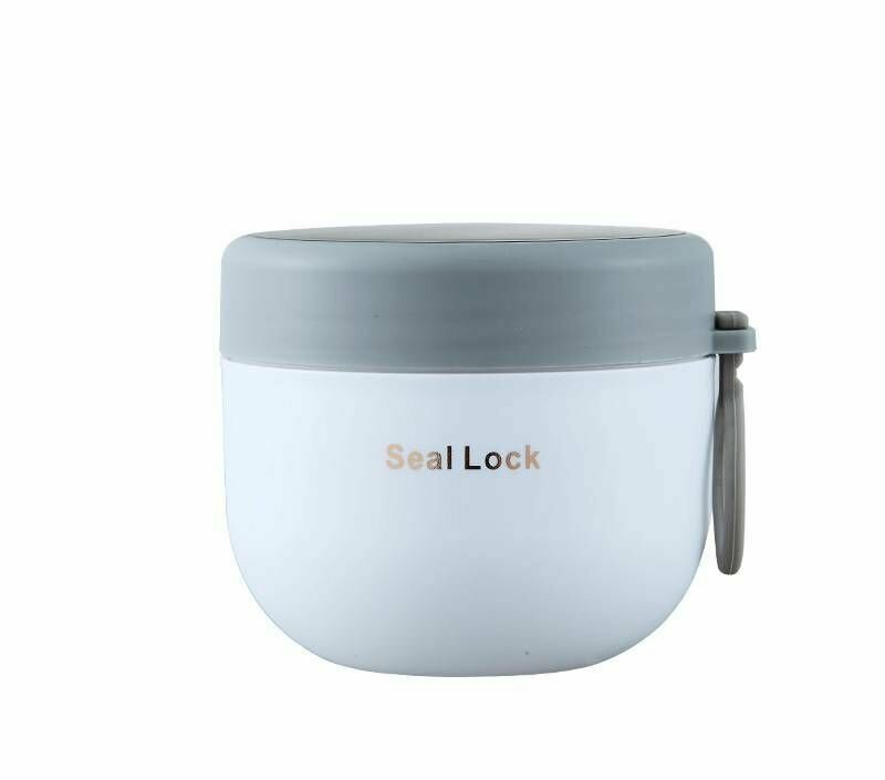Герметичный ланч-бокс для супа и жидкой еды с винтовой крышкой и складной ложкой удобный и компактный контейнер для офиса, школы и путешествий