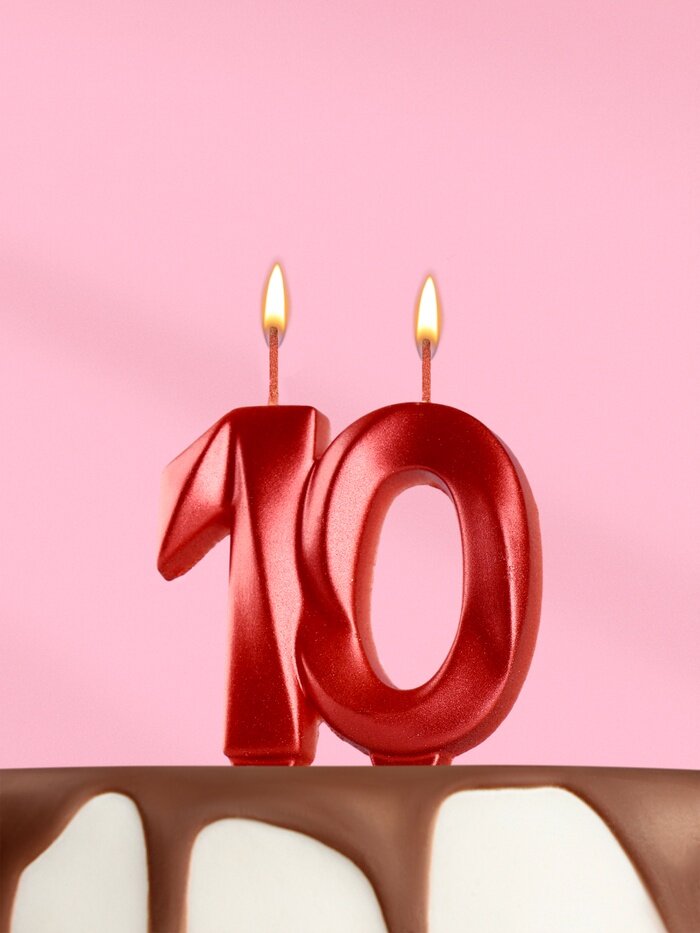 Свеча в торт юбилейная «Грань», цифра 10, красный металлик, 8 см