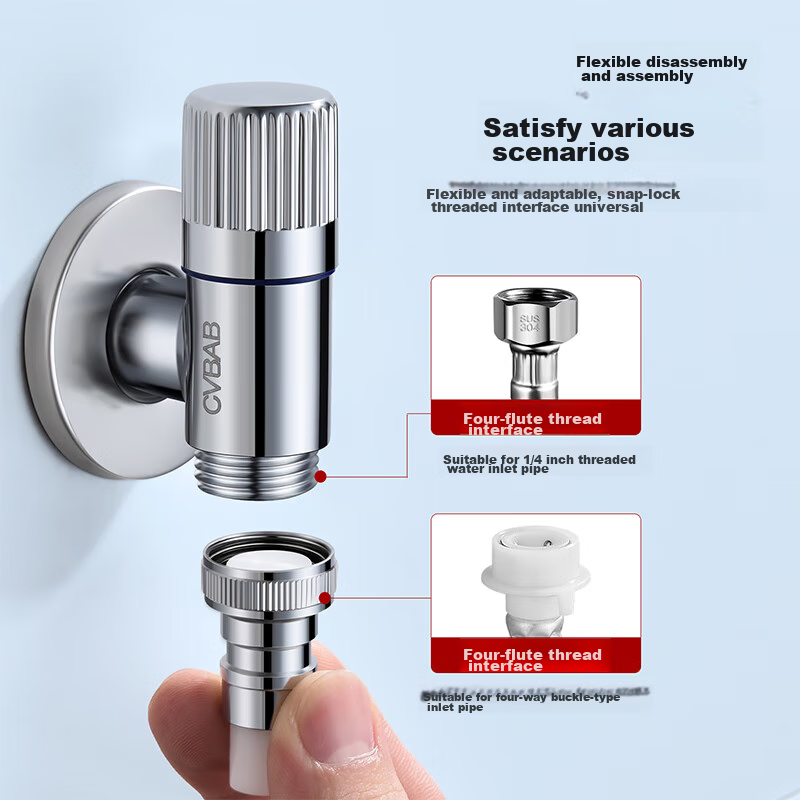 CVBAB Mini Washing Machine Faucet, Automatic Water Stop When Detached, 4-Point Quick-Open Angle Valve for Bathroom, CV1167