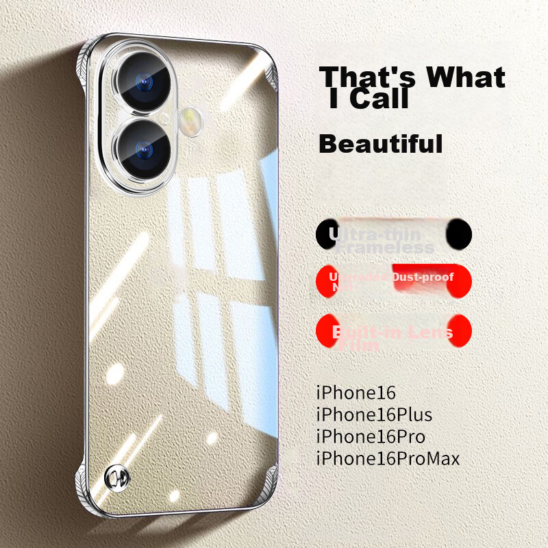 Hongzhuo [With Camera Lens Protector] IPhone 16 Case, Transparent Electroplated Borderless Ultra-Thin Shockproof Heat Dissipation Simple Design for Men And Women, Titanium Silver