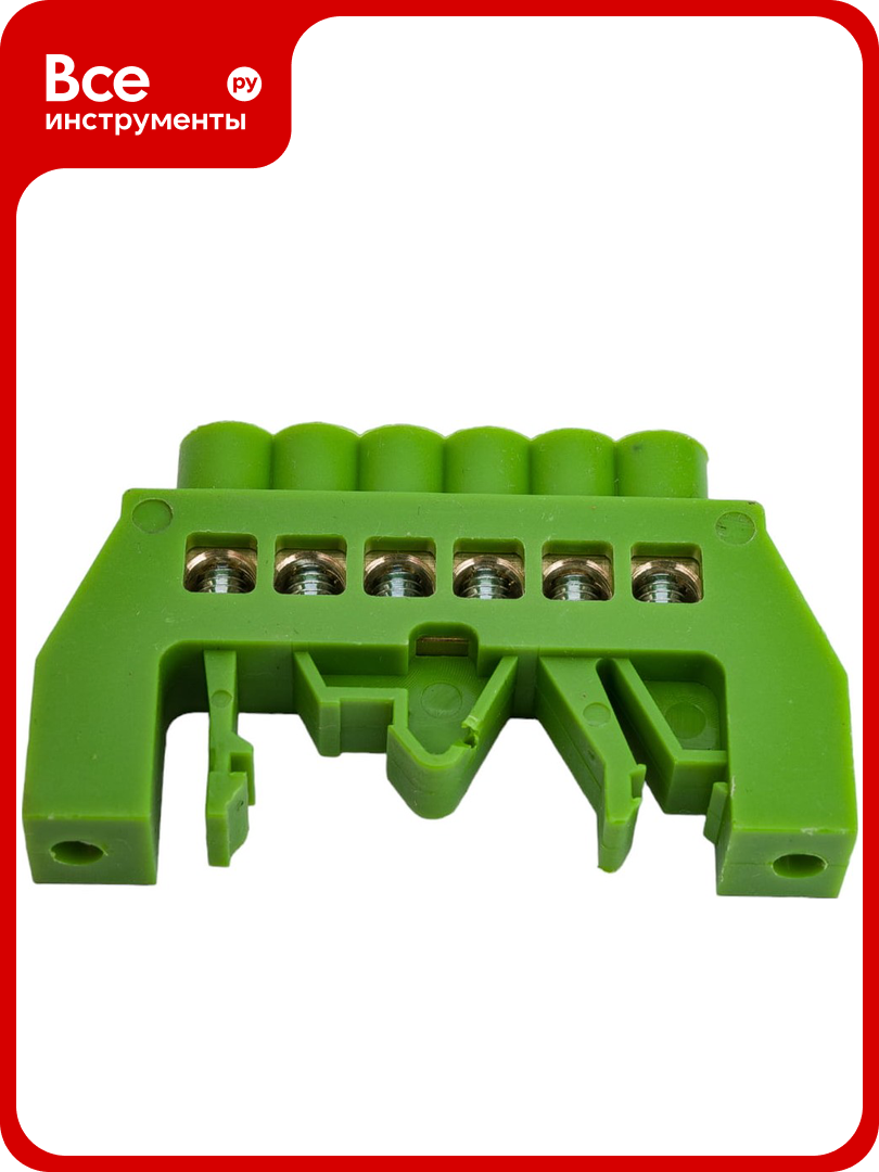 Шина PE земля в комбинированном зеленом изоляторе на DIN-рейку REXANT 6x9 мм 6 групп, для электрического