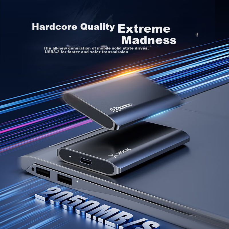 XDISK 2TB Portable Solid State Drive (PSSD) M10P Gun Black Nvme Solid State Drive Type-C Changjiang Storage USB3.2 Mobile Direct Connect 2050MB/s