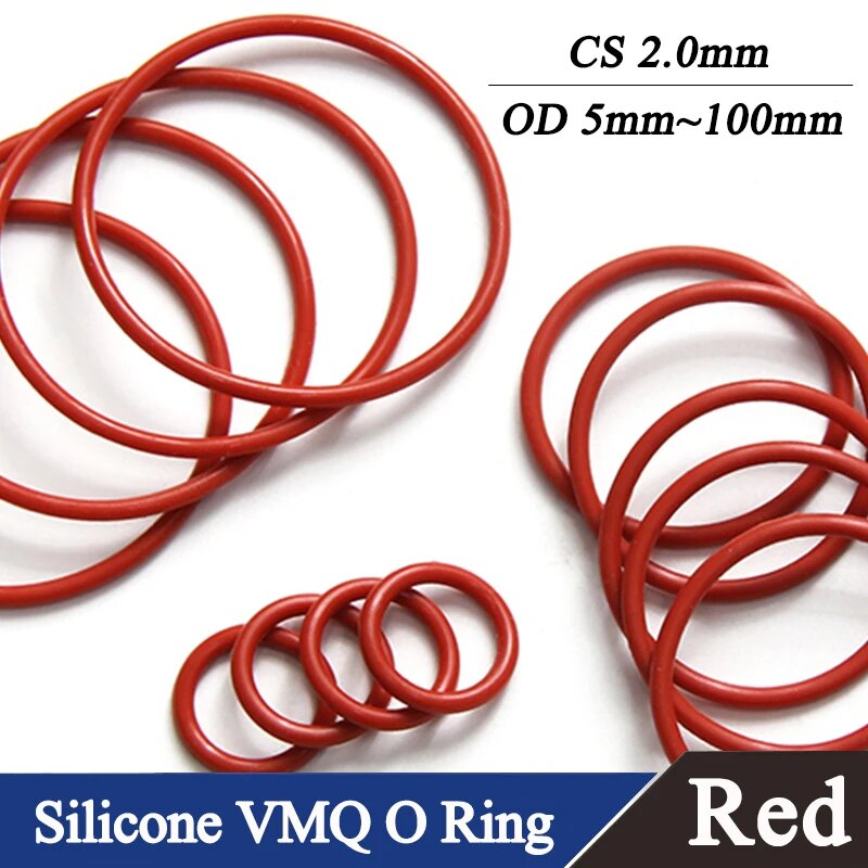 Красные силиконовые O-кольца CS 2 мм OD 20mm ID 16mm, 10 pieces