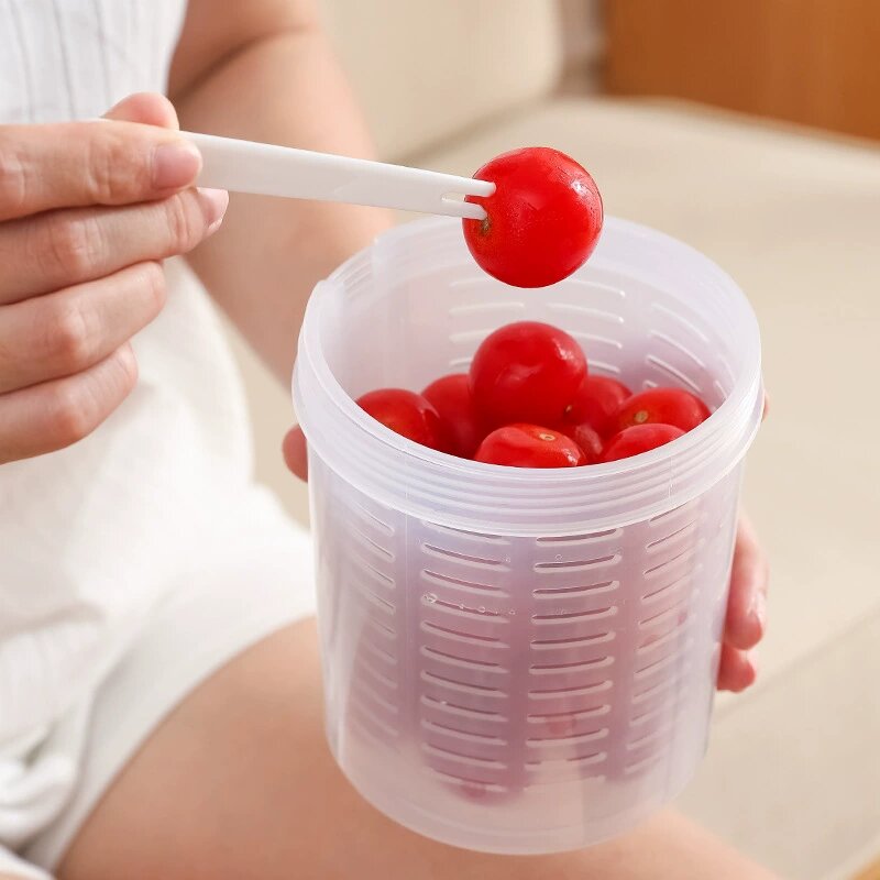 Портативная круглая коробка для хранения консервации фруктов с вилкой