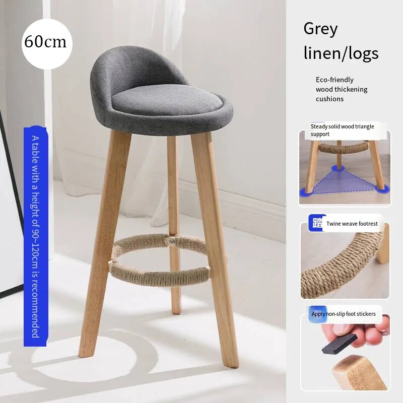 Барные стулья высотой без спинки, деревянные высокие табуреты для кухонного острова, современные барные стулья, барные стулья из хлопка и льна, мебель, Серый