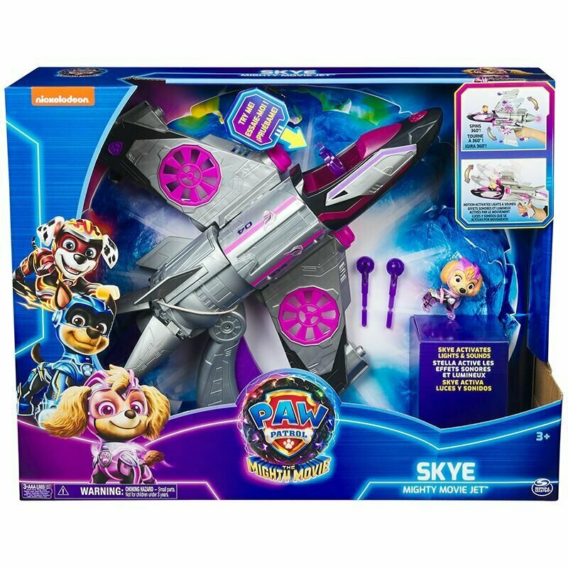 Spin Master Nickelodeon Paw Patrol The Mighty Movie Роскошный крейсер-трансформер Чейза / Skye Mighty Jet / со светом и звуками, вращающимися на 360 градусов крыльями, суперфильмами, играми для мальчиков