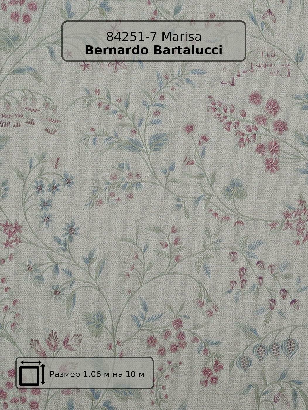 Обои 84251-7 Marisa Bernardo Bartalucci - итальянские, флизелиновые, серые, с цветами , в классическом стиле, длина.