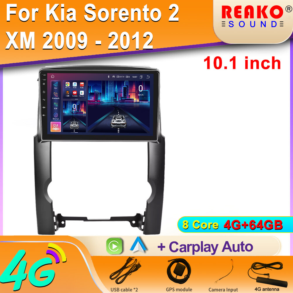 Магнитола для Kia Sorento 2 XM 2009 - 2012 , с камерой заднего вида. IPS экран 10.1 дюймов, Wifi 2din с сенсорным экраном, usb и блютузом.