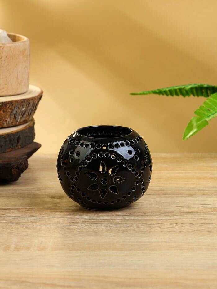 Подсвечник Шар , 9 9 8 см, керамика, тёмно-коричневый