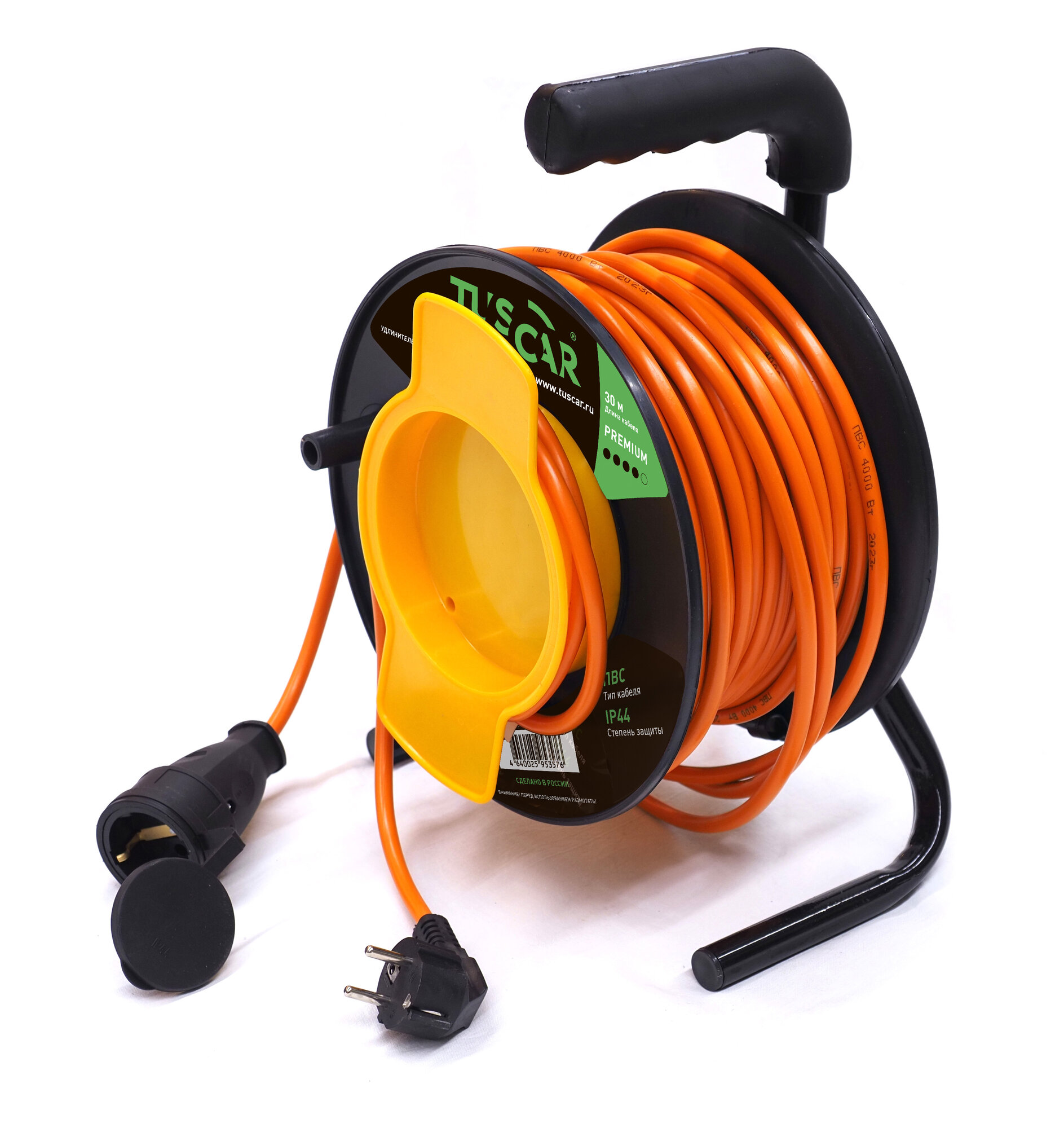 Удлинитель эл. силовой TUSCAR 30м, 1 розетка, на пласт. катушке, б/з, ПВС 2*2.5мм, 4кВт
