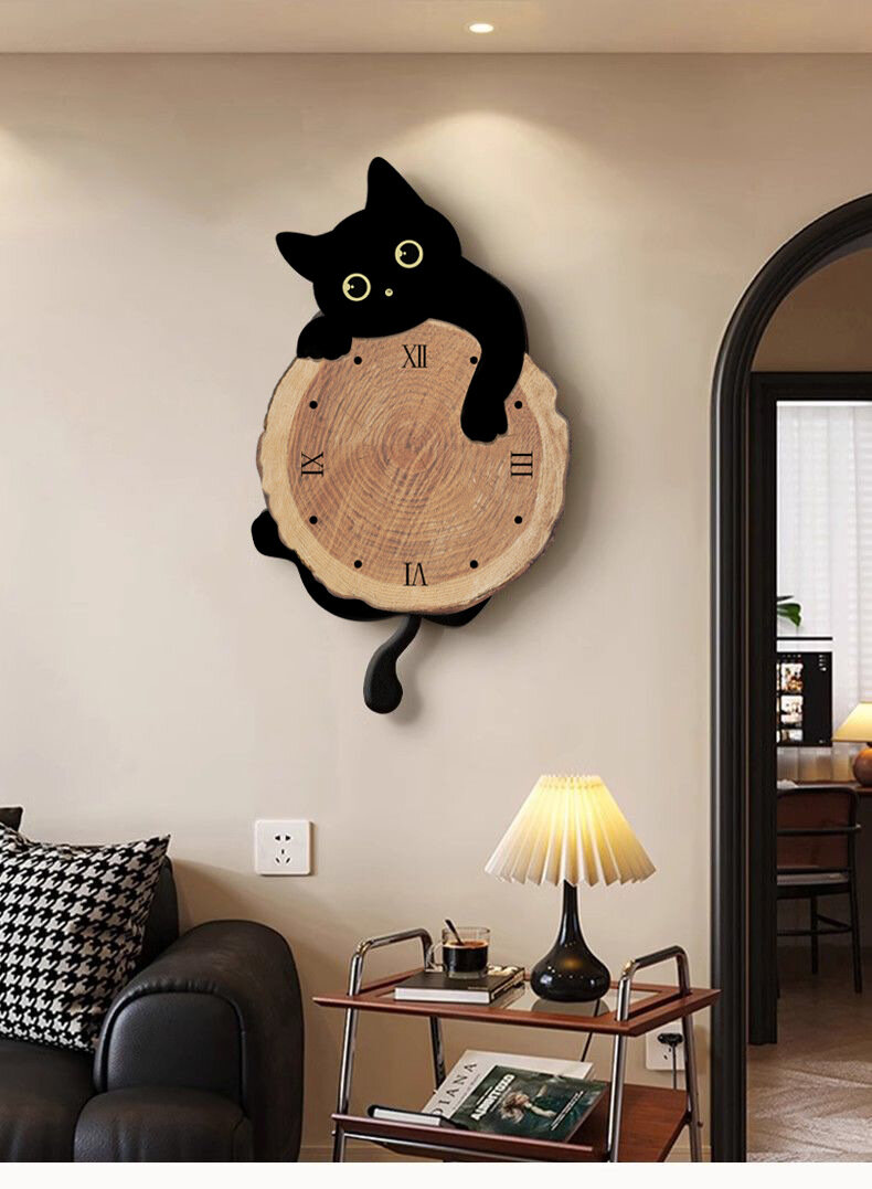 Часы настенные "Кошка", бесшумный механизм, 50х28 см, черно-белые