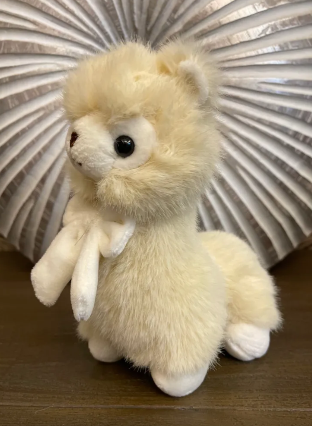 Брелок мягкая игрушка Лама Альпака с бантом 15 см бежевый