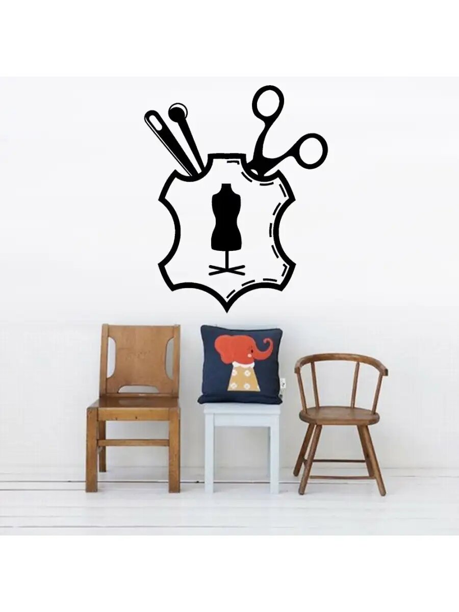 Наклейка на стену для декора интерьерная Швейный логотип