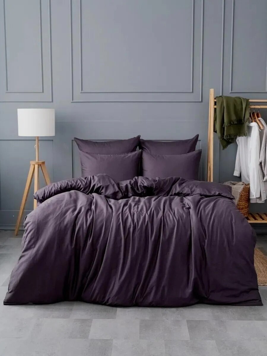 Постельное белье евро с пододеяльником на молнии YERRNA, 100% хлопок, страйп-сатин