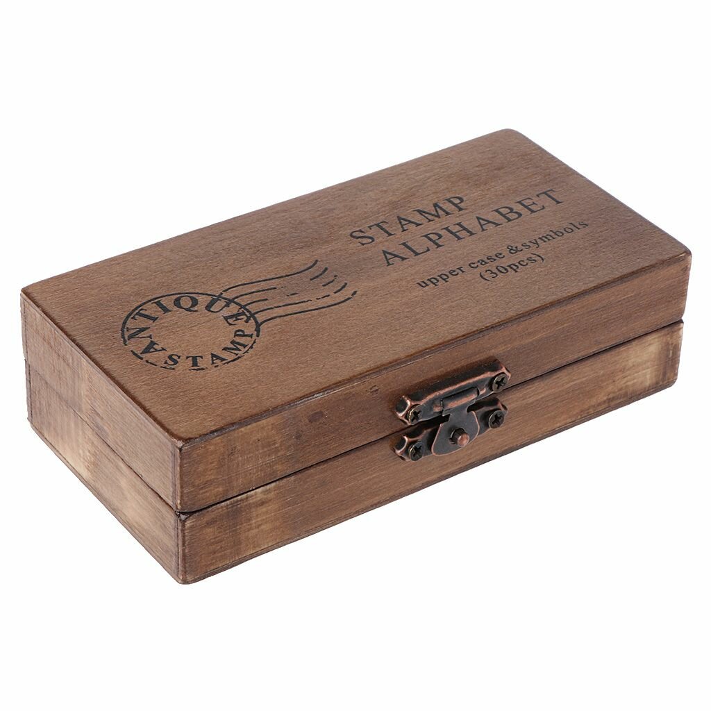 Ретро-деревянная коробка с печатями из 30 букв-заглавными буквами