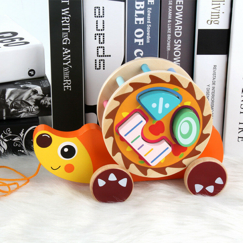 Wooden fox turtle animal shape matching trailer toy with cognitive blocks for preschool learning and interactive play