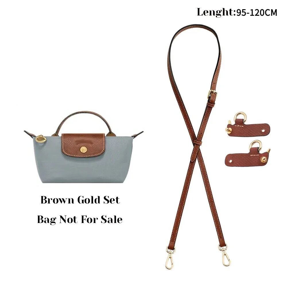 Сменный кожаный ремень для сумки через плечо, подходит для Longchamp Mini, плечевой ремень земного цвета без перфорационной модификации Коричневый, Brown Gold