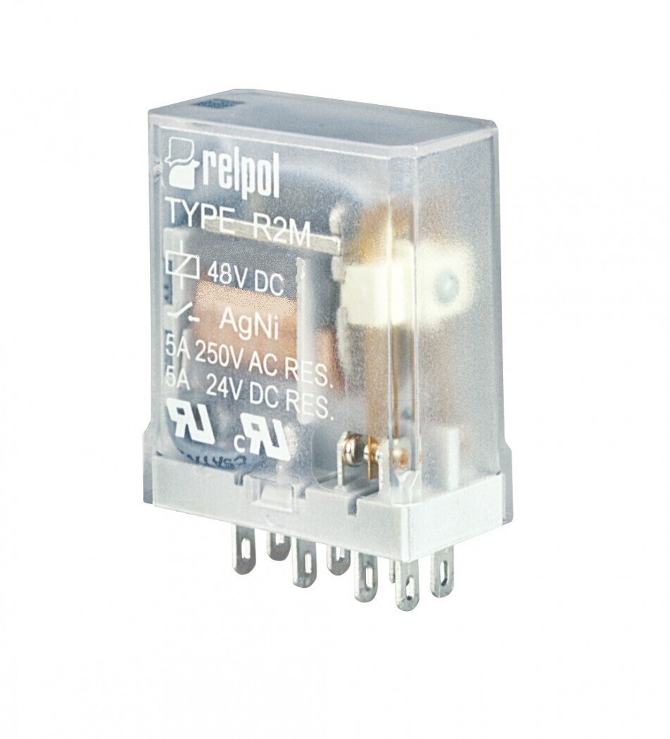 Реле RELPOL R2M-2012-23-1048 Реле промышленное DPDT контакты Uобмотки 48VDC макс. ток 5A ширина 14мм 1шт