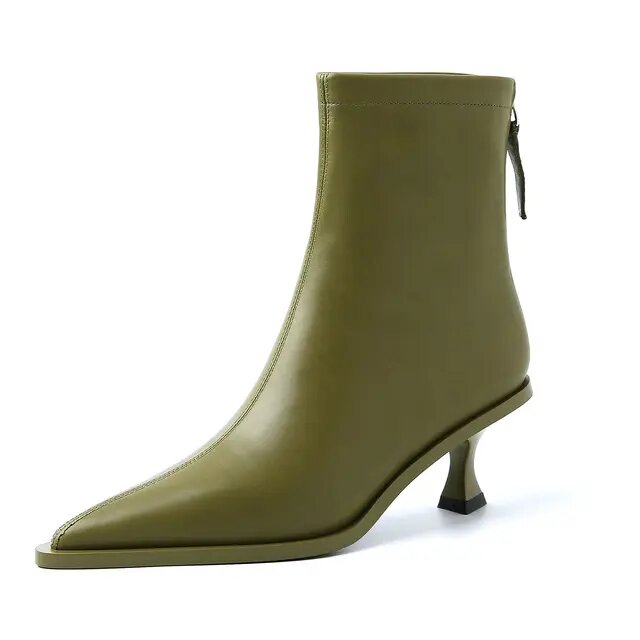 MOOCIE Модные женские ботильоны на высоком каблуке, сексуальные осенние туфли с острым носком, зимние туфли из натуральной кожи, повседневные мотоциклетные ботинки 34-43