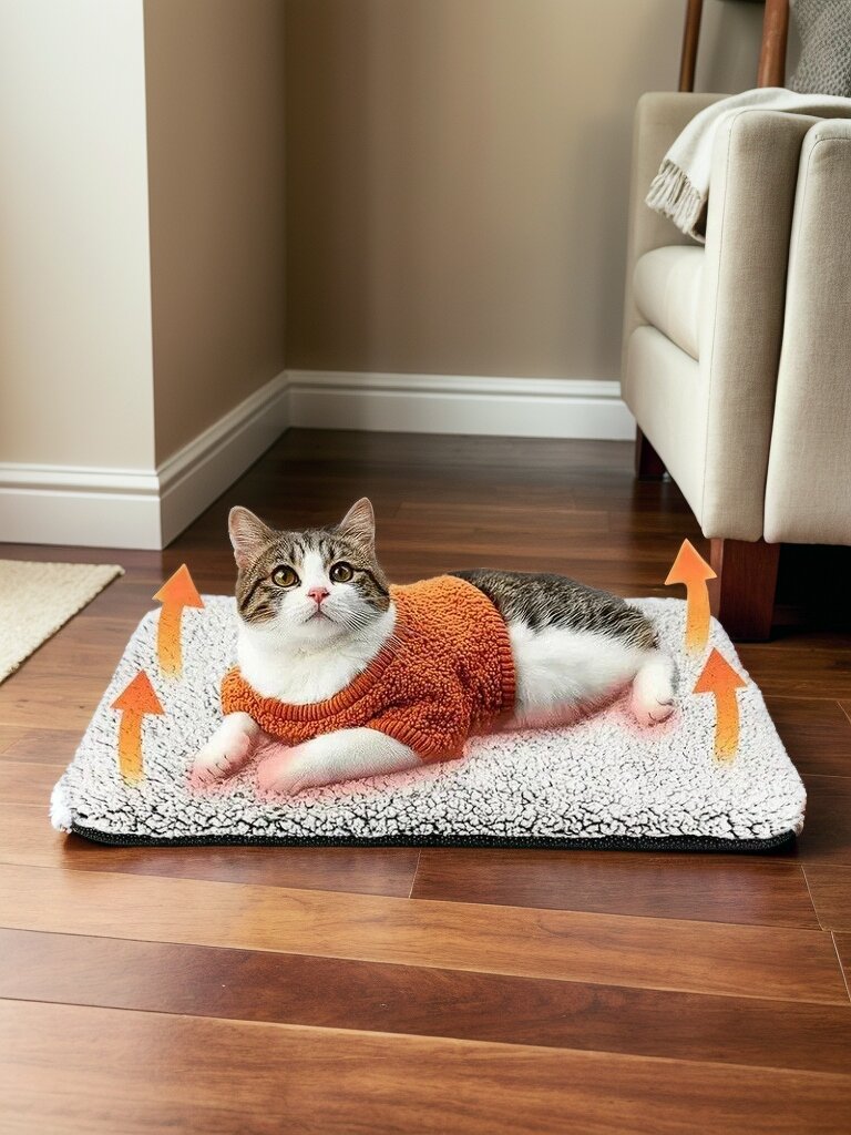 Лежанка для кошек собак с подогревом мелких пород, кота, коврик с подогревом для животных,500x400MM, серый