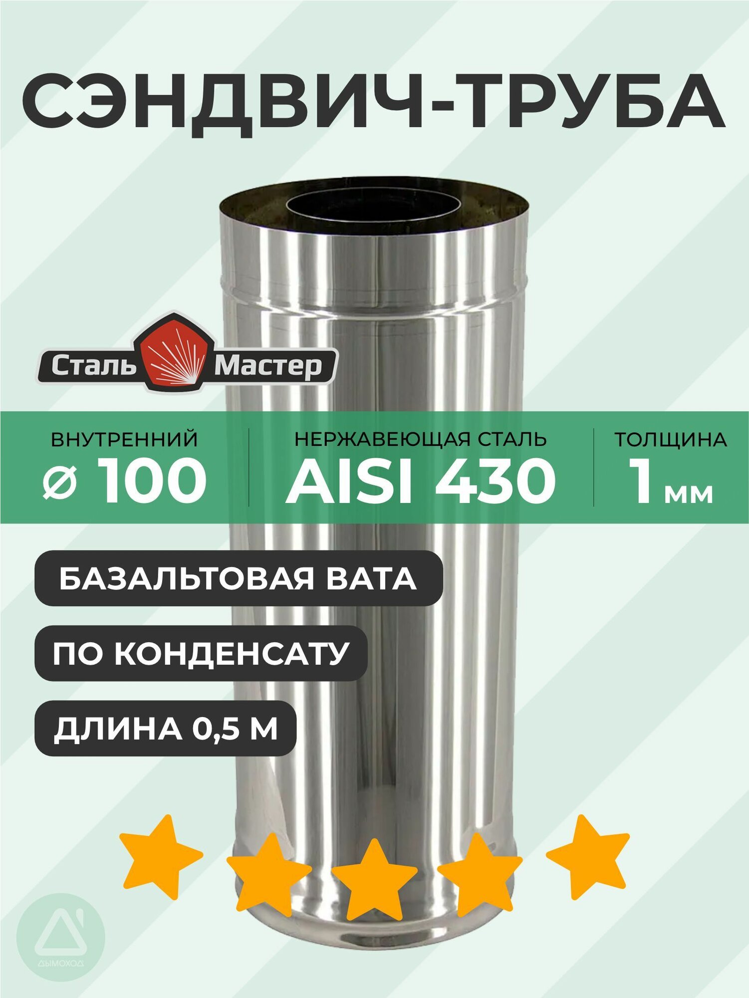 Сэндвич К 100 / 200 0,5 м нерж 1 мм / нерж 0,5 мм