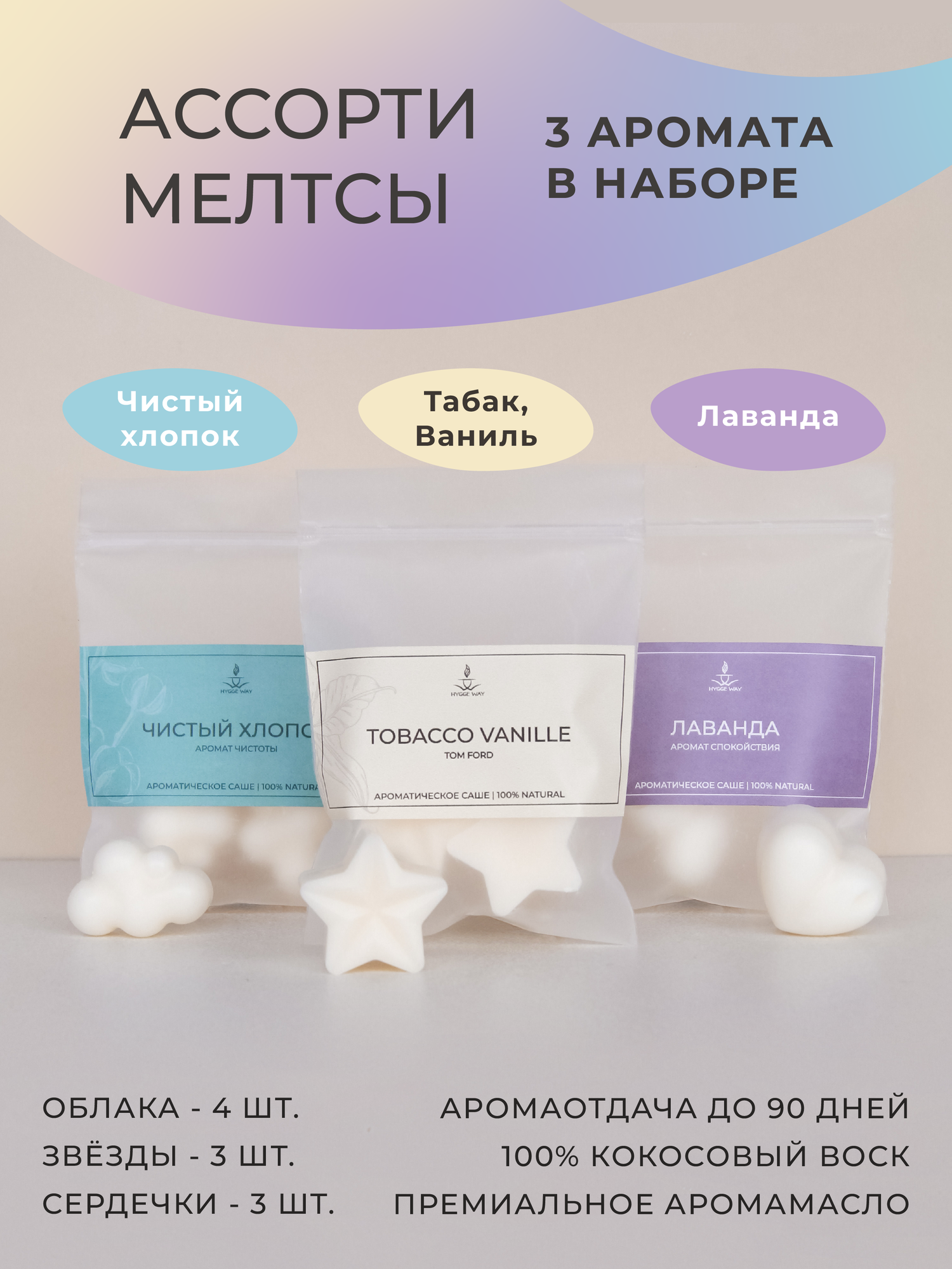 Саше для шкафа и белья ароматическое "Hygge Way". Ароматизатор в шкаф и мелтсы для одежды "Ассорти АСМ-1"