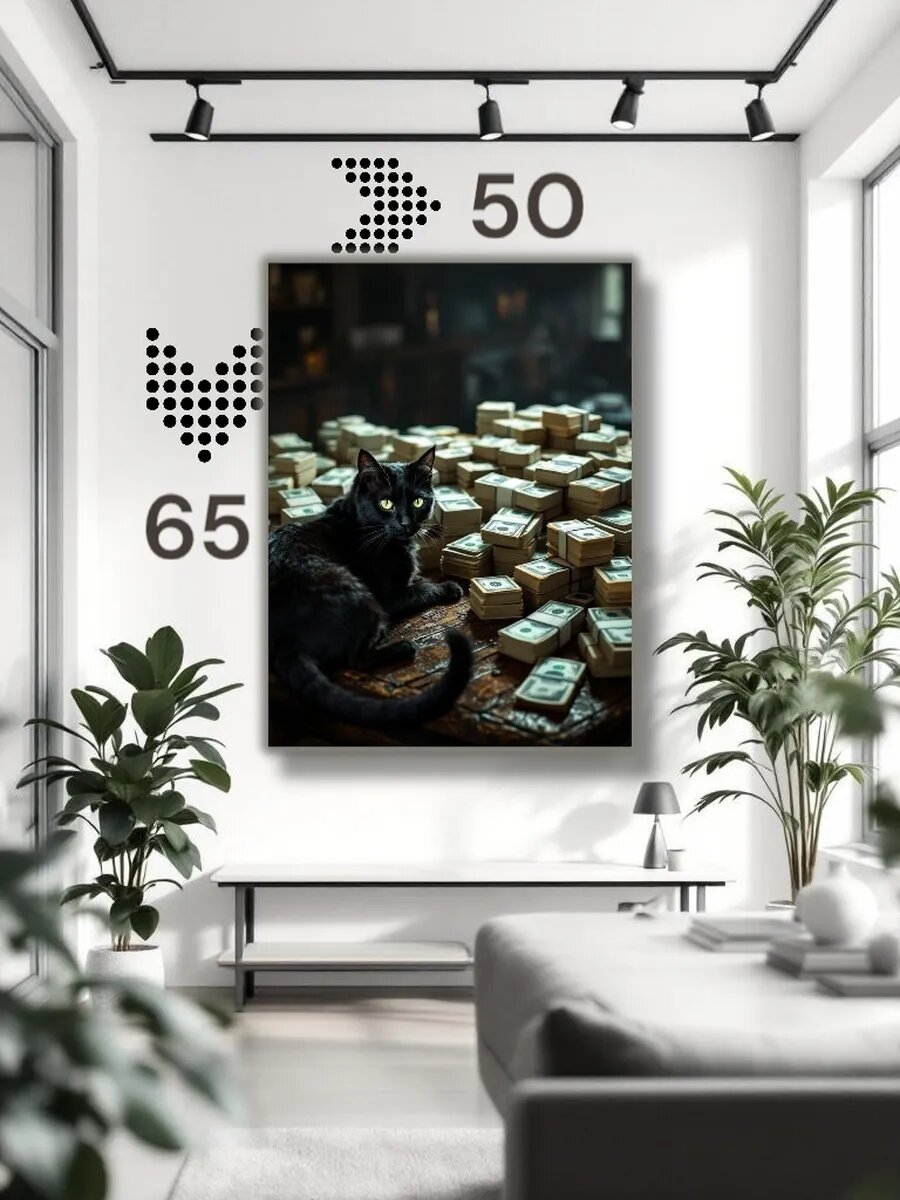 Картина кот с деньгами