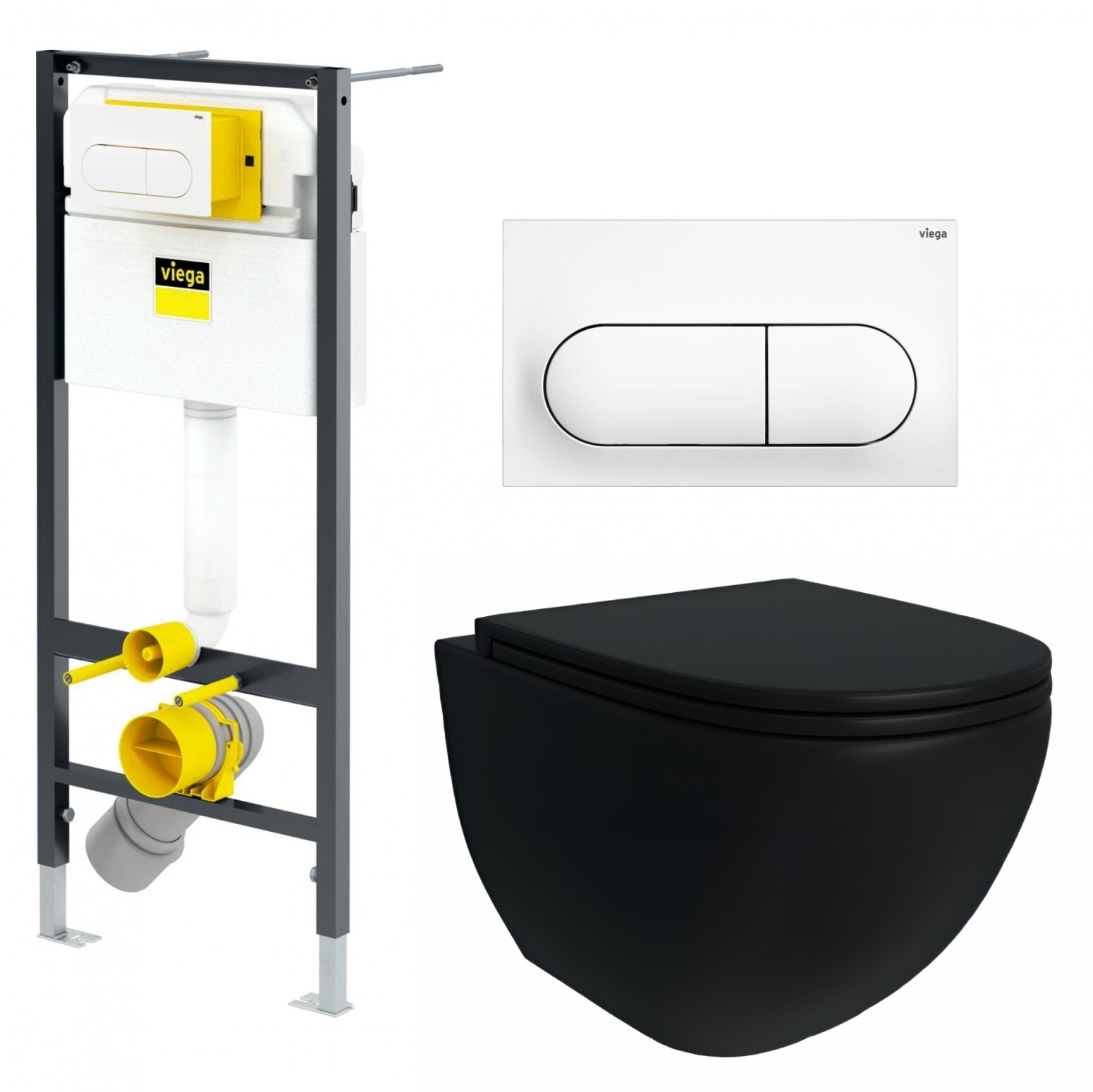 Комплект 3 в 1 инсталляция Viega Prevista + Унитаз подвесной Enio Unico BL Tornado EN4105057 + кнопка белая