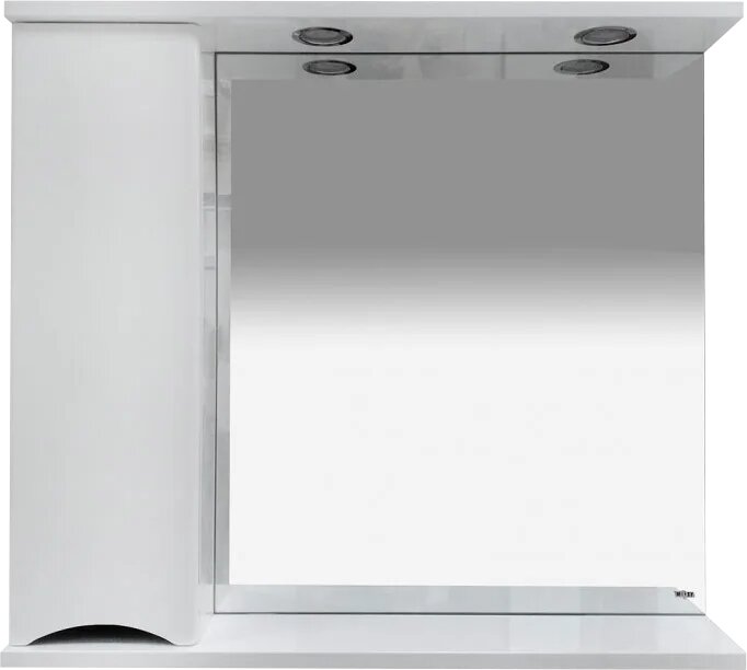 Зеркало Misty Элвис 85 L со светодиодной подсветкой, с полкой, со шкафчиком, 83, 2 см, с розеткой, белое