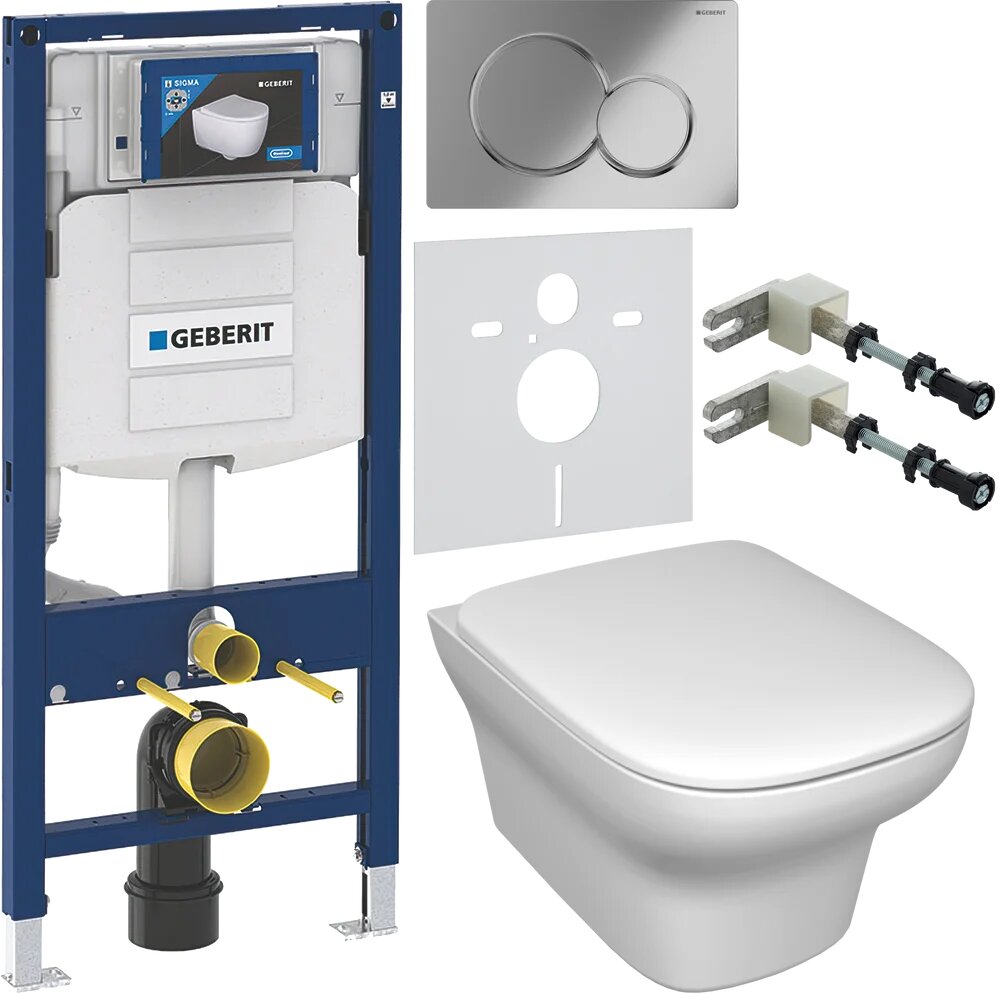 Комплект Унитаз подвесной Jacob Delafon Vox EDM102-00 / Крышка E20142-00 с микролифтом / Инсталляция Geberit Duofix UP 320 111.300.00.5, Кнопка Sigma хром, Крепления к стене, Шумоизоляция