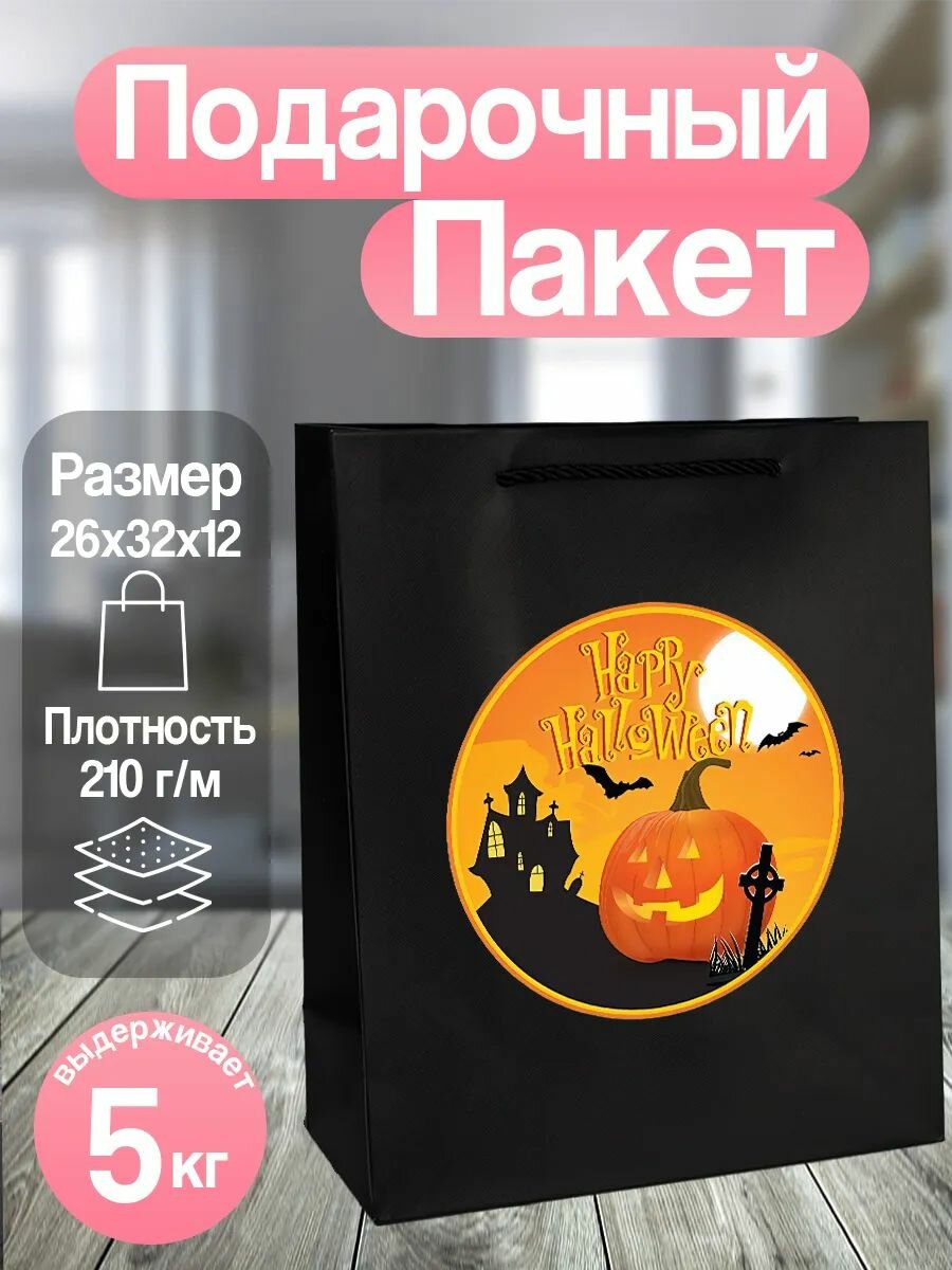 Подарочный пакет большой черный Хэллоуин, упаковка для подарка, 26х31 см
