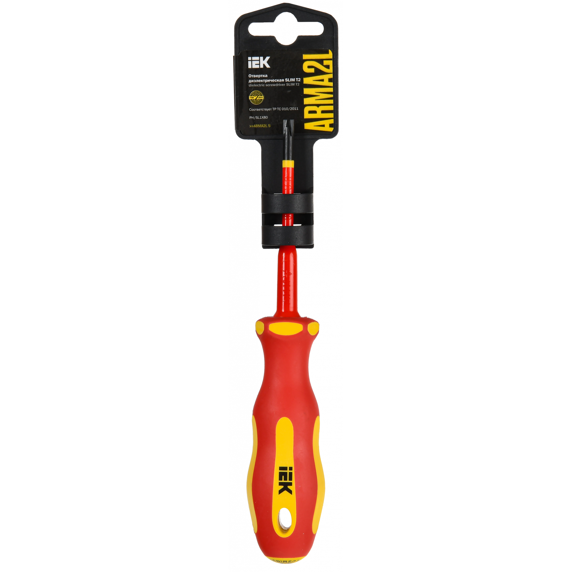 ARMA2L 5 Отвертка диэлектрическая SLIM PH/SL1х80 Т2, IEK A2L5-SC31-T2-HS-10-080 (1 шт.)