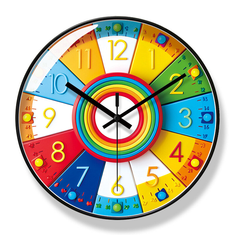 Красочные обучающие настенные часы | 12 дюймов | Веселый мультяшный дизайн | Бесшумный кварцевый механизм без тиканья | Идеально для детской комнаты, игровой комнаты или класса | Работают от батареек