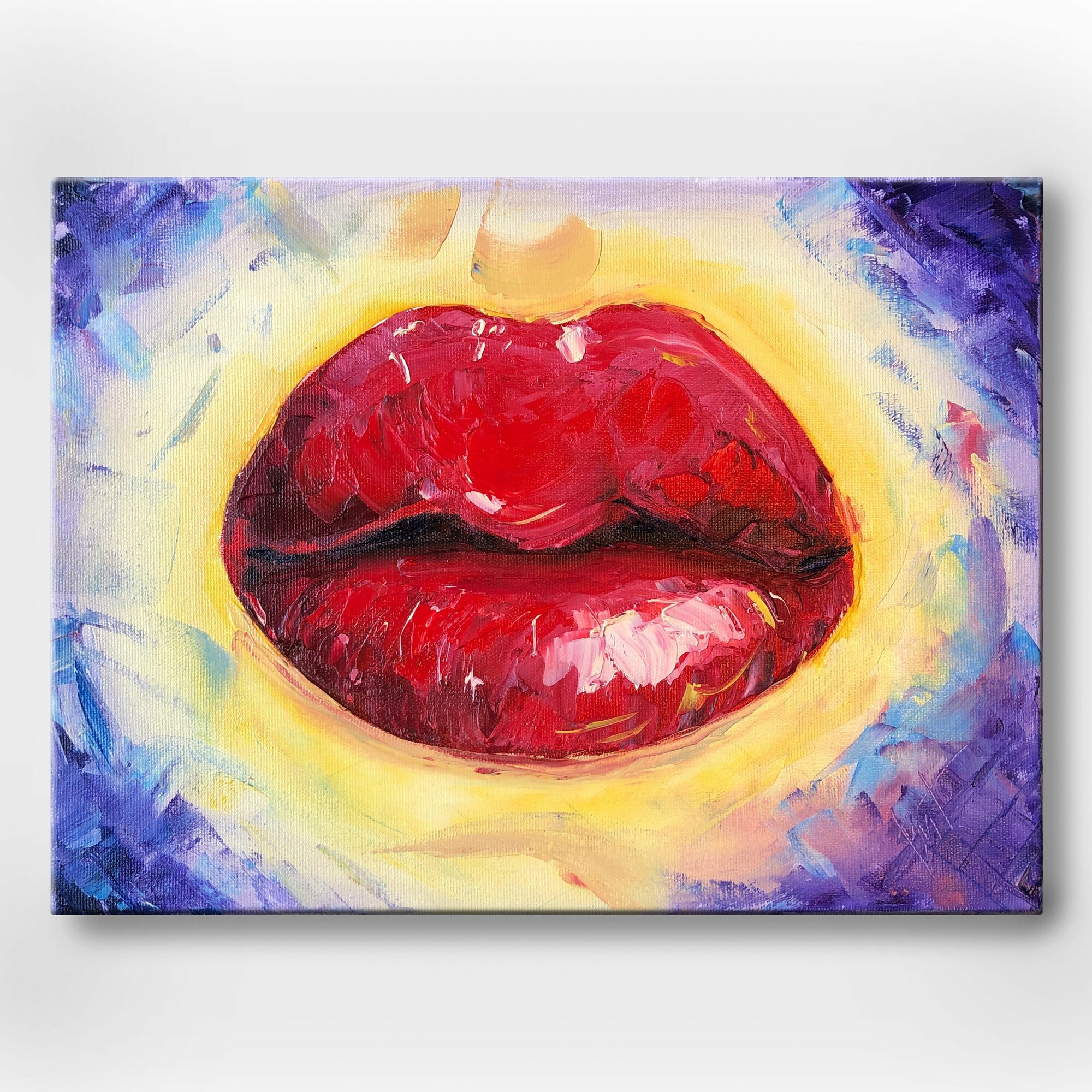 Картина интерьерная губы маслом на холсте 30х40 см поп арт в интерьер