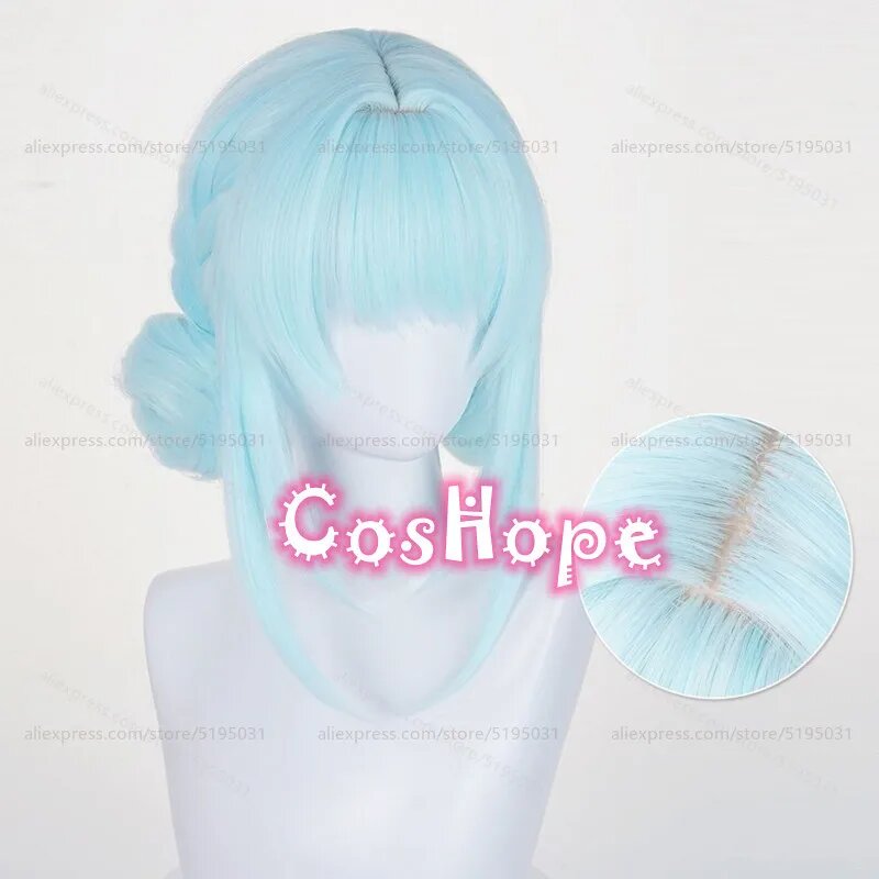 Ineffa Косплей Парик с булочками 30 см Короткий ледяной синий парик Косплей Аниме Термостойкий синтетический парик для Хэллоуина Карнавальный костюм