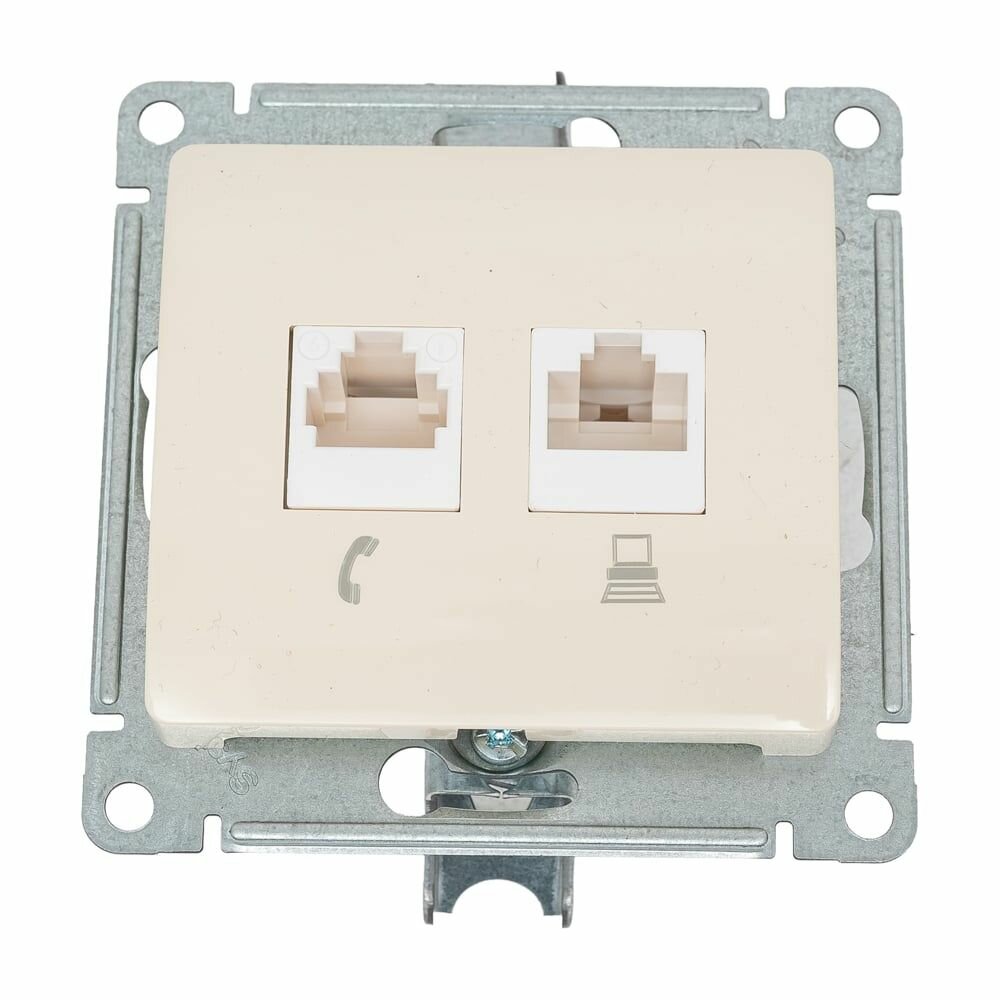 Розетка компьютерная + телефонная 2-м СП Glossa RJ45 + RJ11 кат.5E механизм беж. SE GSL000285